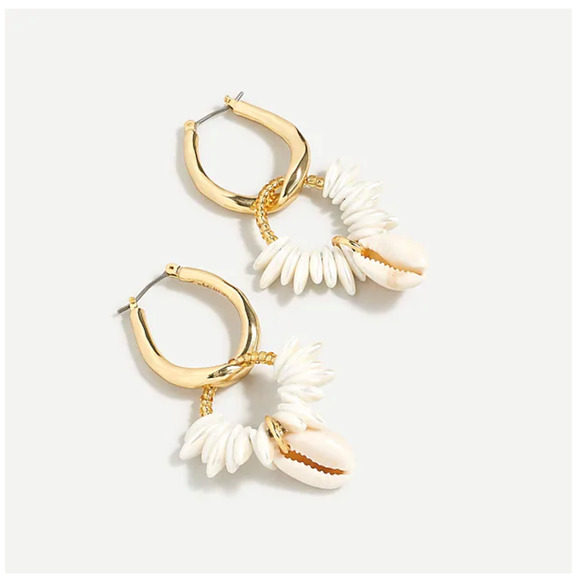 J. Crew | Jewelry | Nwt J Crew Cowrie Shell And Pearl Gold Hoop ...